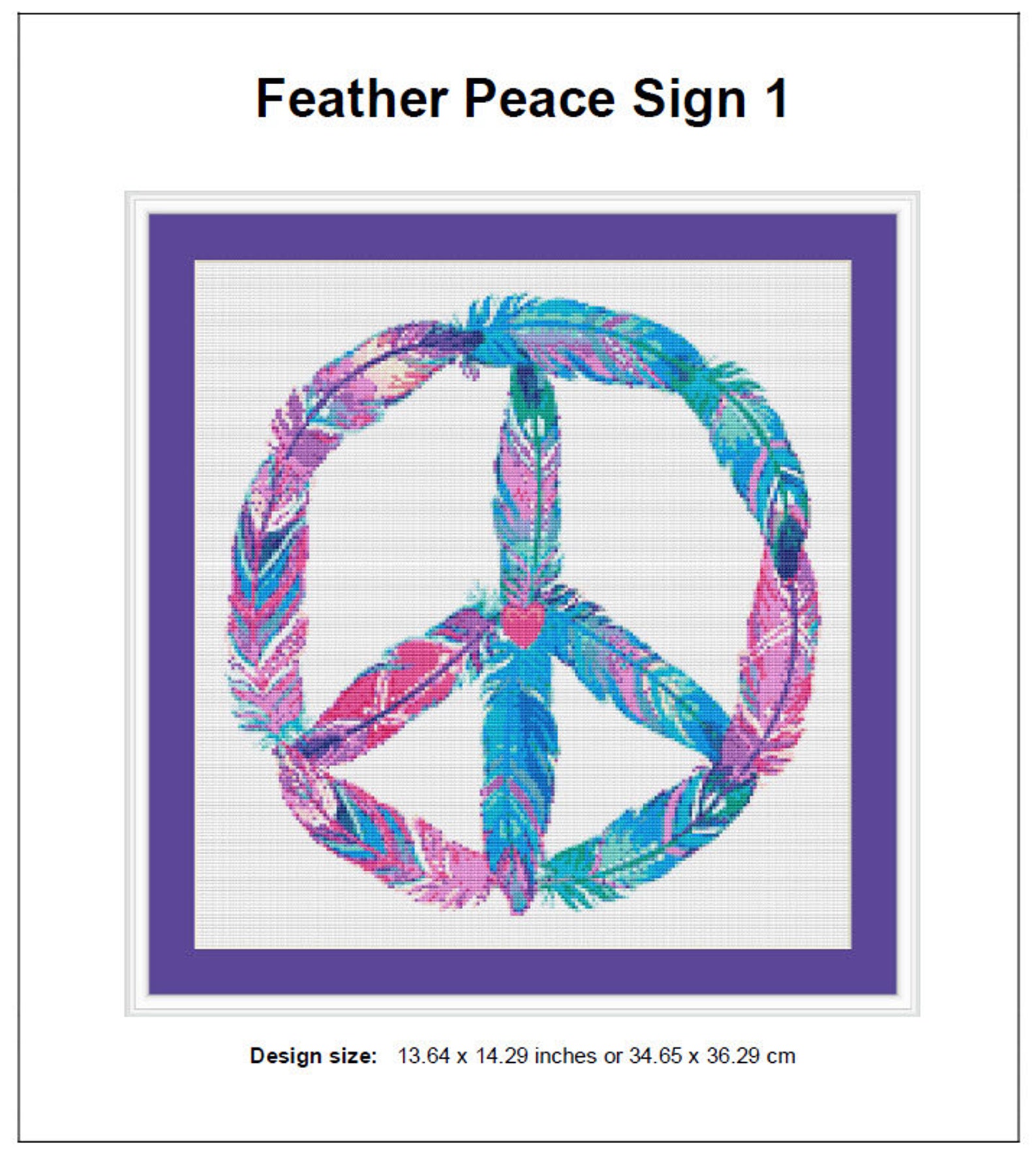 Feather Peace Sign Cross Stitch Pattern 1 Instant PDF Download- Peace ...