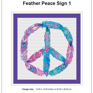 Feather Peace Sign Cross Stitch Pattern 1 Instant PDF Download- Peace ...