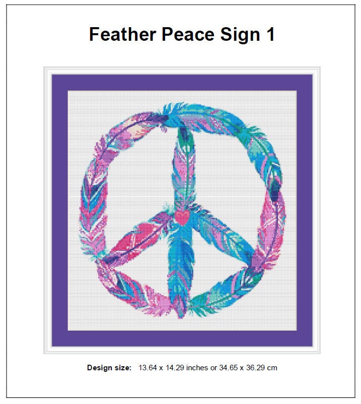 Feather Peace Sign Cross Stitch Pattern 1 Instant PDF Download- Peace ...