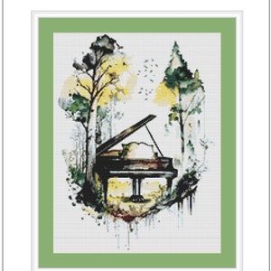 Piano Cross Stitch Pattern 5 Instant PDF Download - Music Watercolor ...
