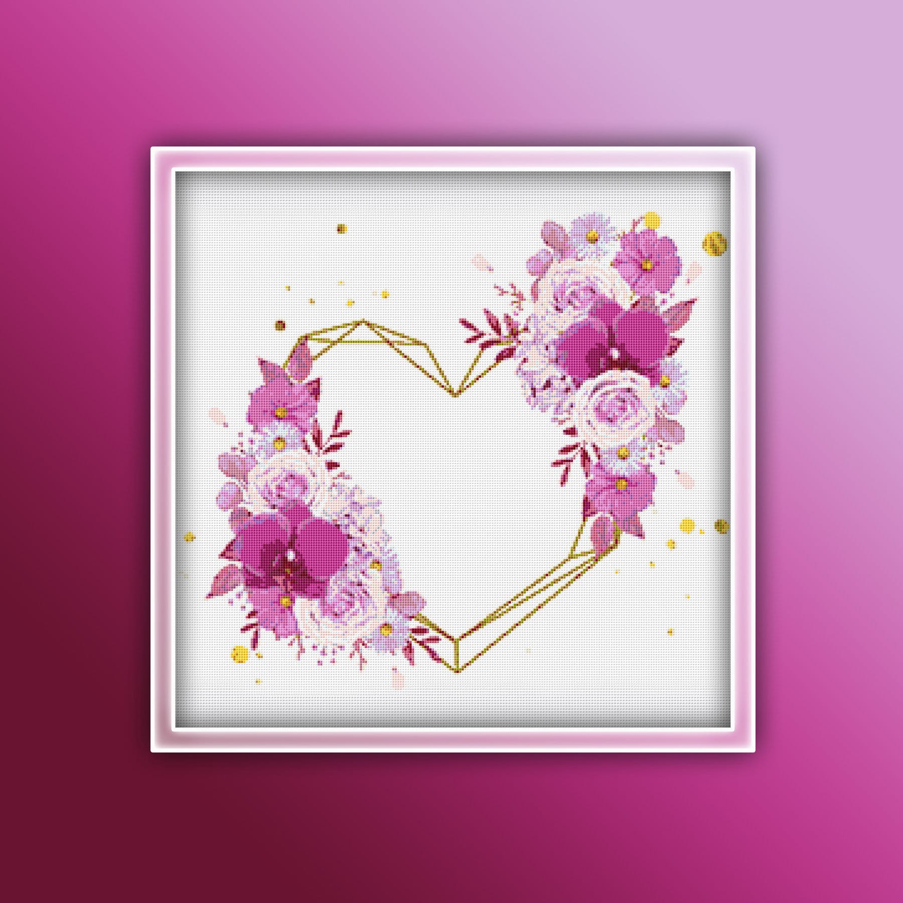 Pink Roses Heart Wreath Cross Stitch Pattern Instant Download Instant ...