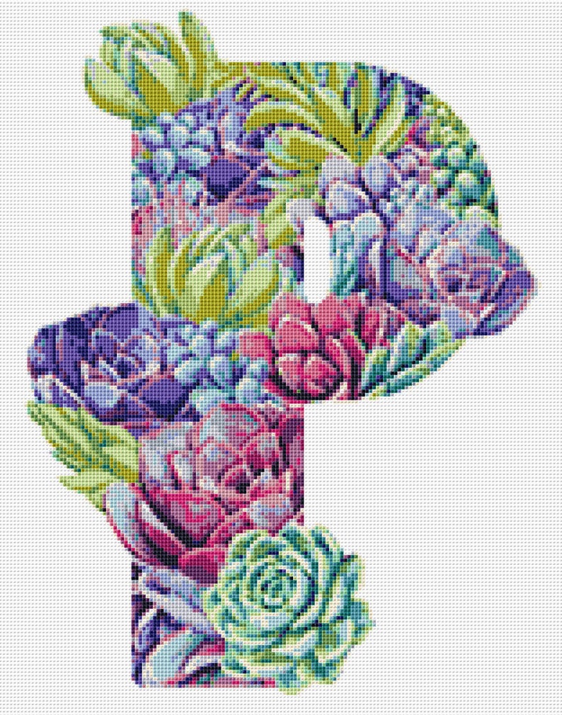 Succulent P Alphabet Letter Monogram Cross Stitch Pattern 1 - Etsy