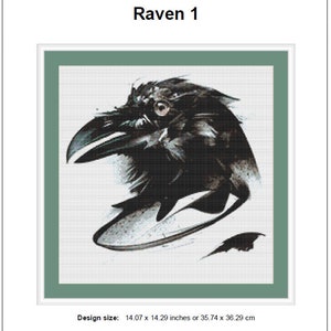 Raven Cross Stitch Pattern 1 Instant PDF Download - Crow Watercolor ...