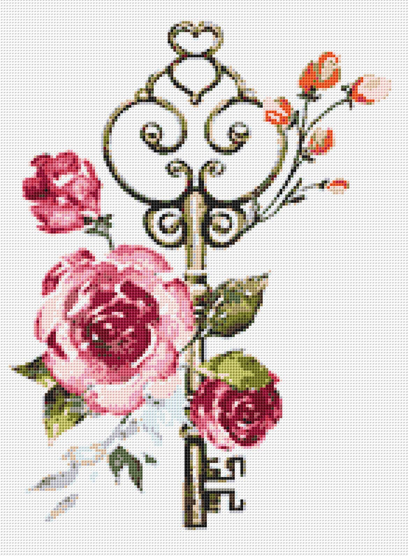 Rose Key Cross Stitch Pattern 4 Instant PDF Download Roses - Etsy