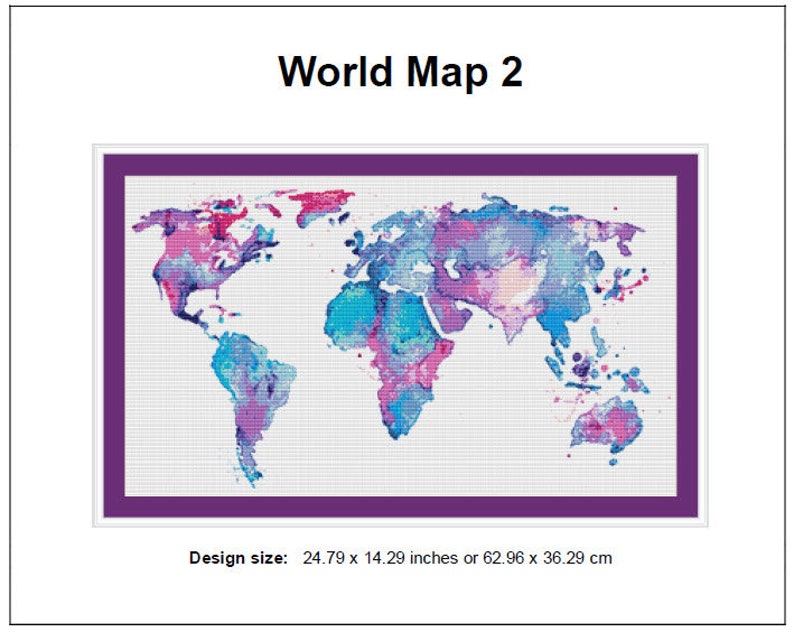 World Map Cross Stitch Pattern 2 Instant PDF Download - Earth ...