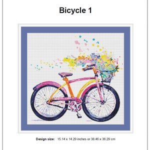 Bicycle Cross Stitch Pattern 1 Instant PDF Download - Flower Bicycle ...