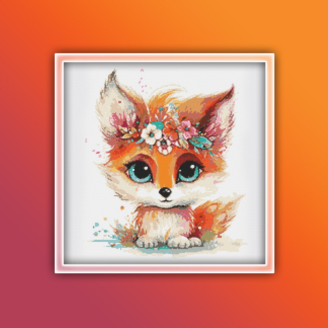 Baby Fox Cross Stitch Pattern 3 Instant PDF Download - Fox Watercolor ...
