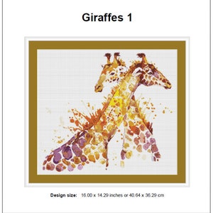 Giraffes Cross Stitch Pattern 1 Instant PDF Download - Giraffe Watercolor Cross Stitch Pattern ...