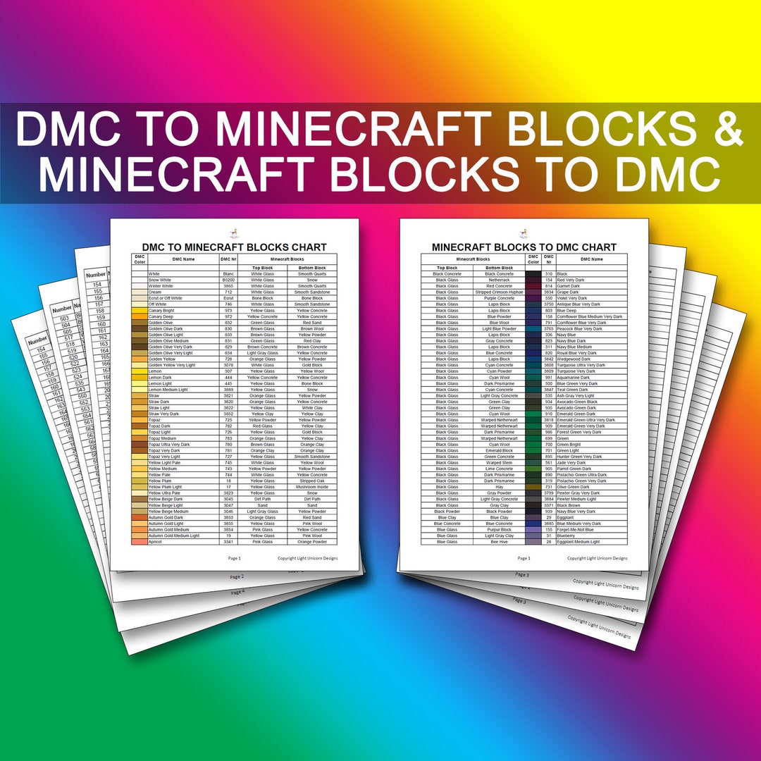 DMC to Minecraft Blocks Conversion Chart PDF Instant Download Cross ...