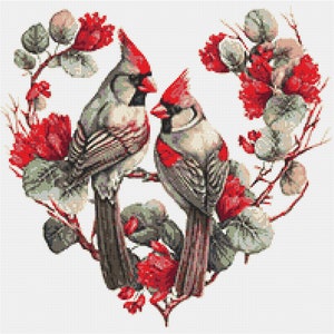 Cardinals Heart Cross Stitch Pattern 4 Instant PDF Download ...