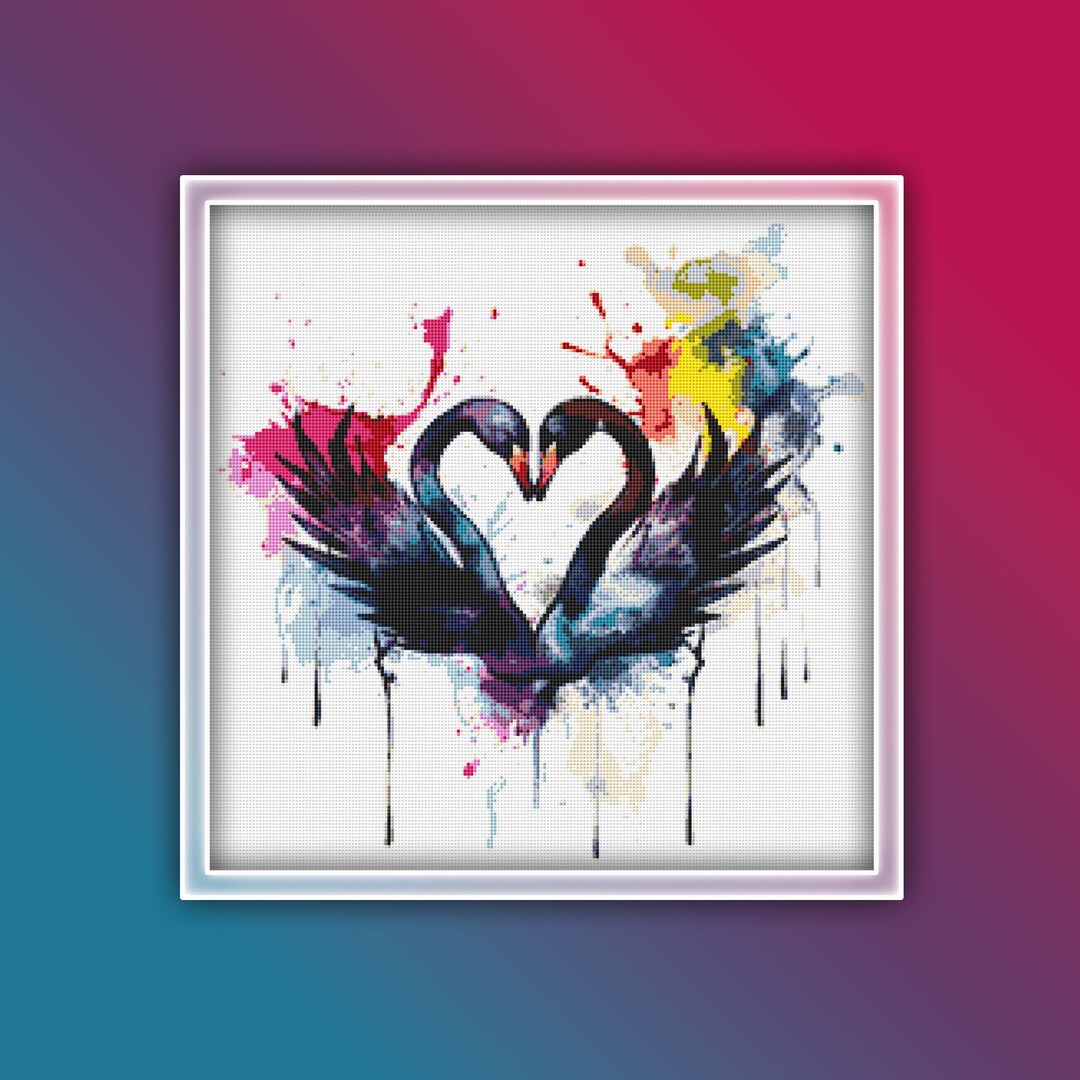 Black Swan Heart Cross Stitch Pattern 2 Instant PDF Download - Swan ...