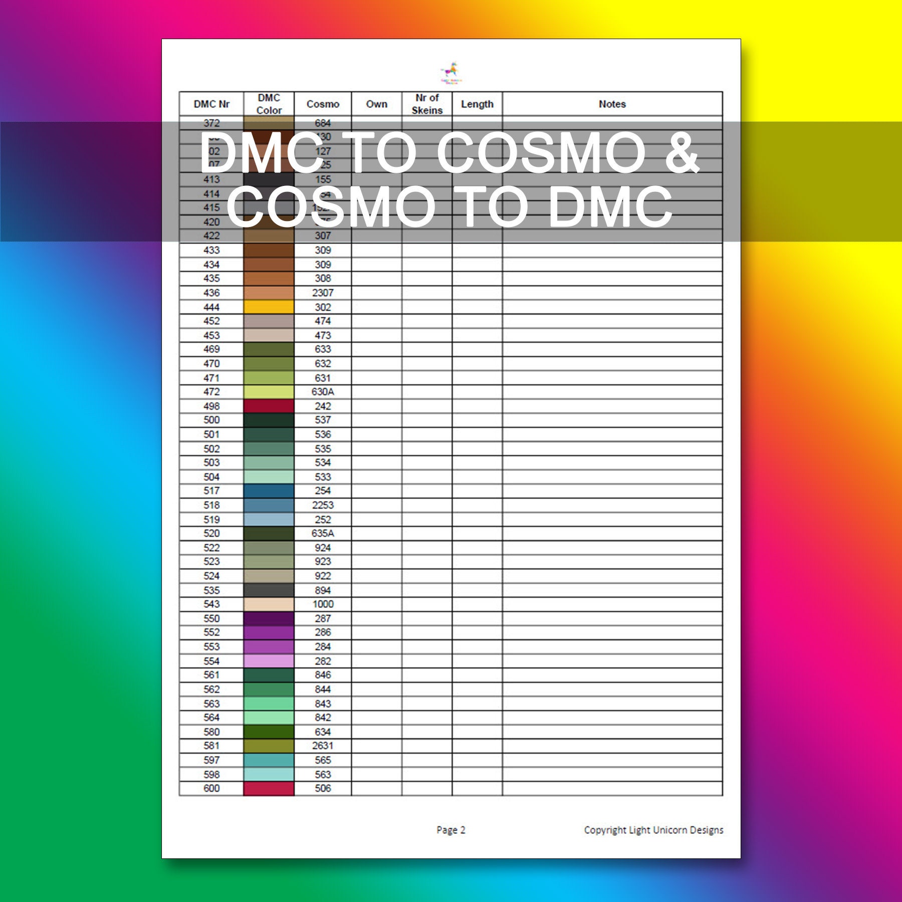 DMC to Cosmo Conversion Chart PDF Instant Download Cross - Etsy UK