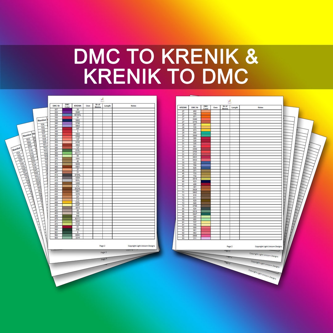 DMC to Krenik Conversion Chart PDF Instant Download | Cross Stitch ...