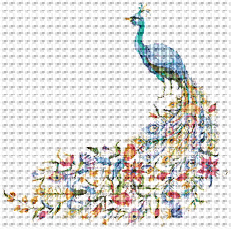 Peacock Cross Stitch Pattern 11 Instant PDF Download Blue - Etsy
