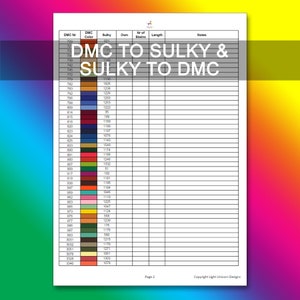 DMC to Sulky Conversion Chart PDF Instant Download | Cross Stitch Chart ...