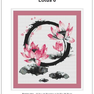Lotus Cross Stitch Pattern 6 Instant PDF Download - Japanese Lotus in Japan Watercolor Cross ...