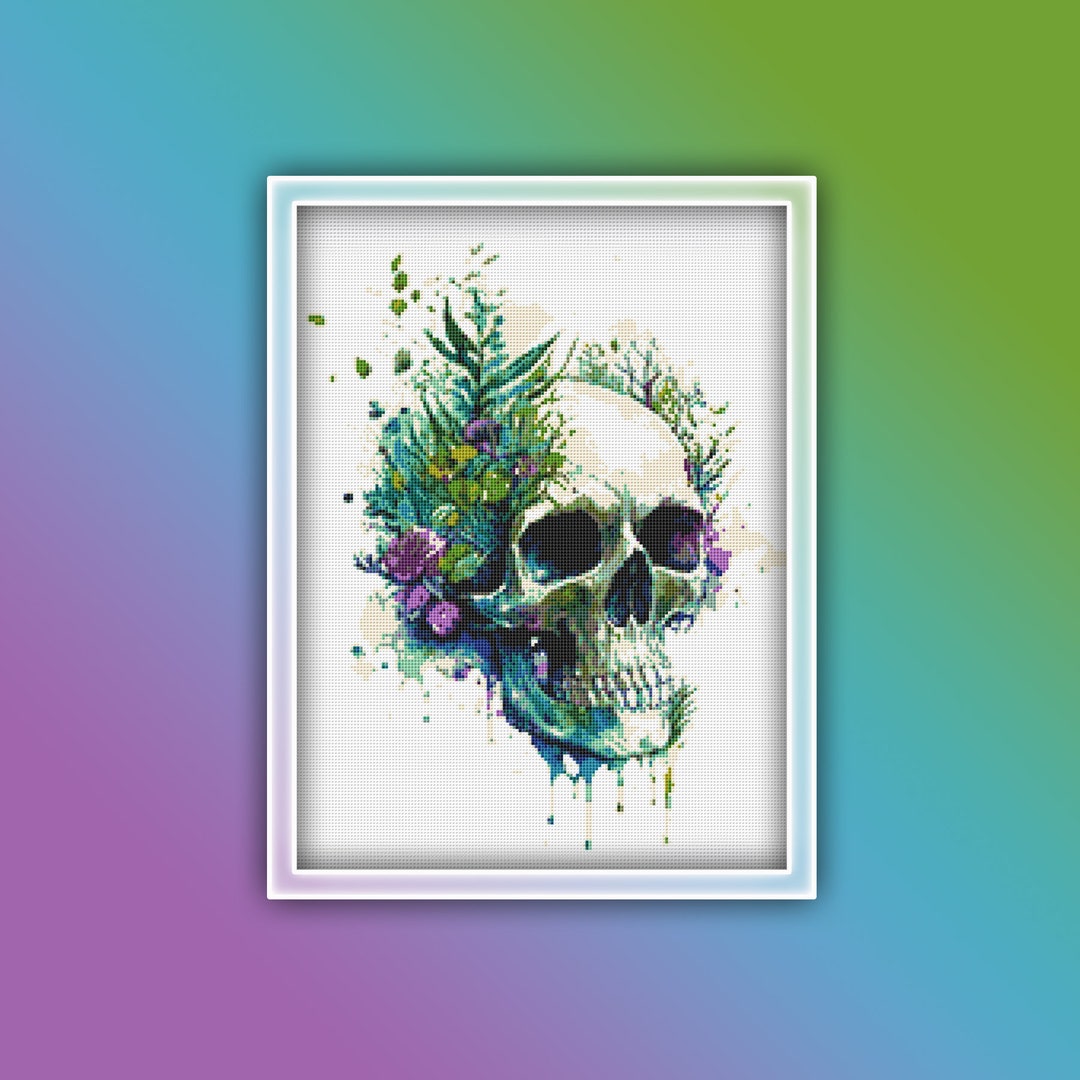 Human Skull Cross Stitch Pattern 3 Instant PDF Download - Splash Skull ...