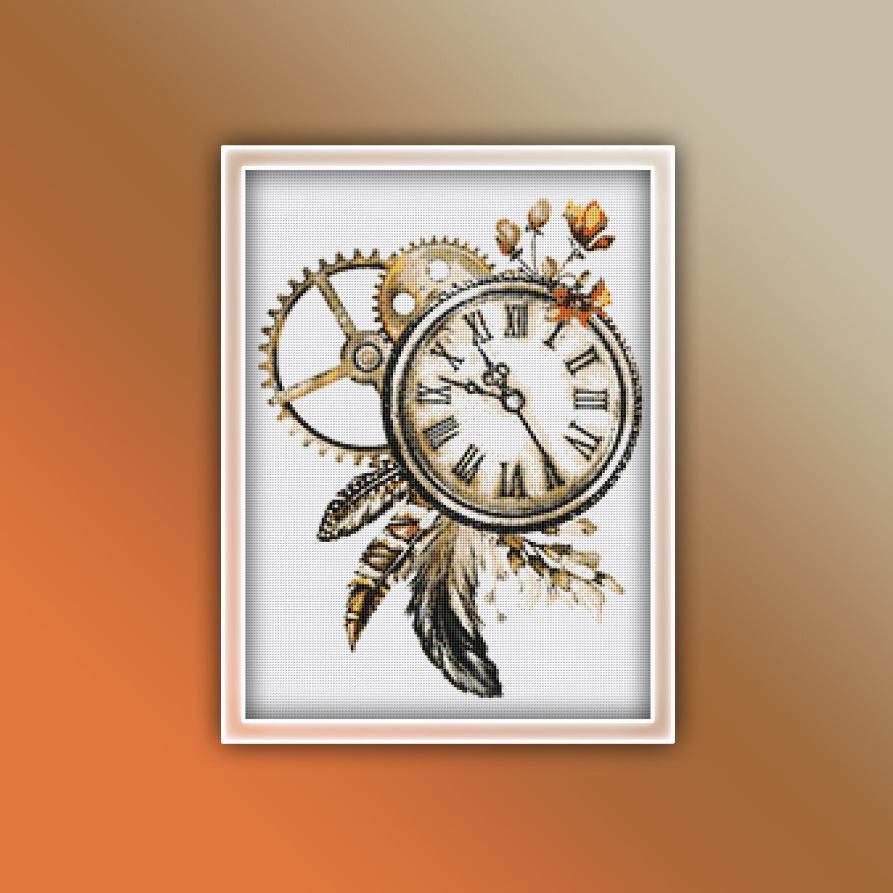 Steampunk Feather Clock Cross Stitch Pattern 1 Instant PDF | Etsy