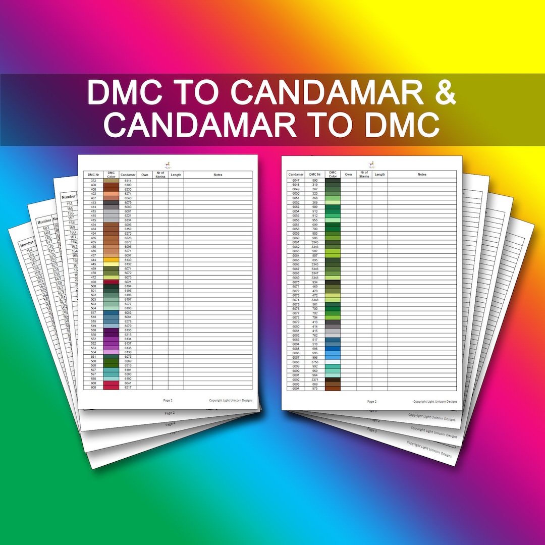 DMC to Candamar Conversion Chart PDF Instant Download | Cross Stitch ...