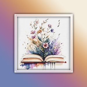 Flower Books Cross Stitch Pattern 4 Instant PDF Download - Reading ...