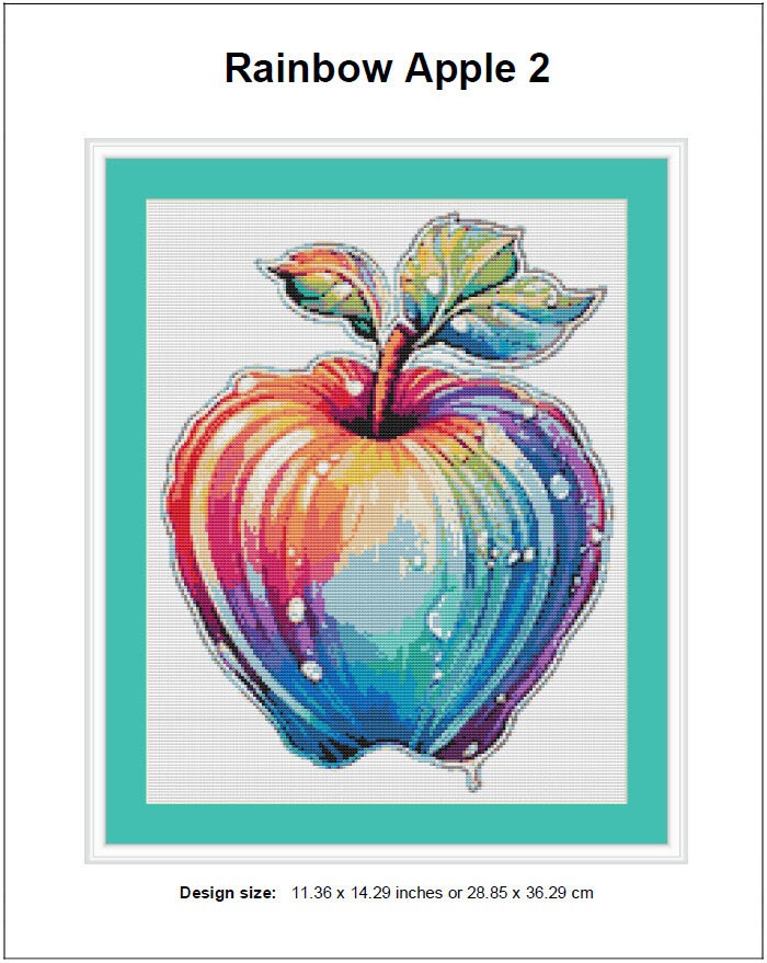 Rainbow Apple Cross Stitch Pattern 2 Instant PDF Download - Apple ...