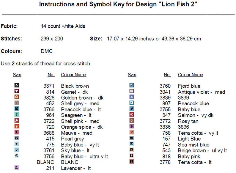 Lion Fish Cross Stitch Pattern 2 Instant Download Instant PDF - Etsy