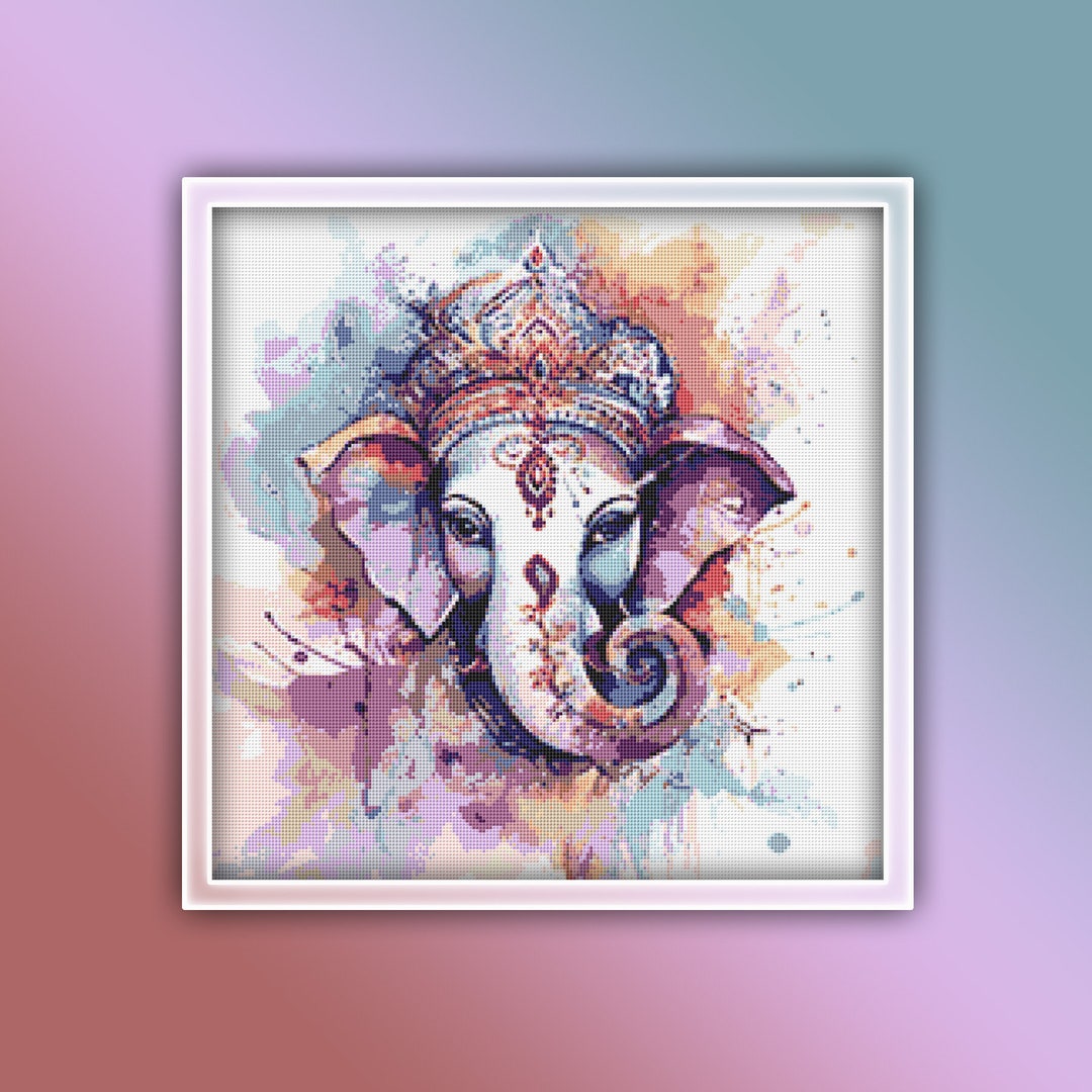 Ganesh Cross Stitch Pattern 2 Instant PDF Download - Ganesha Watercolor ...