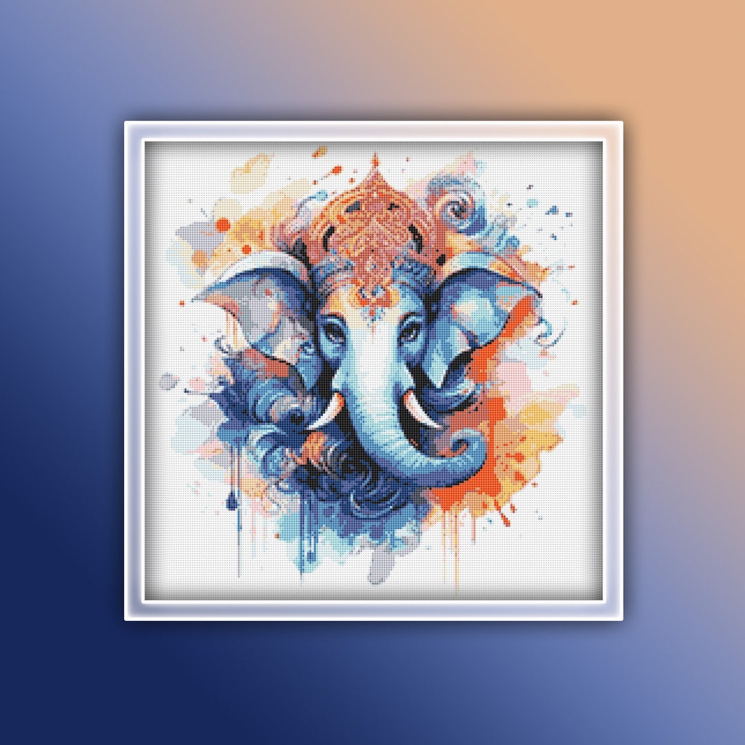 Ganesh Cross Stitch Pattern 5 Instant PDF Download - Ganesha Watercolor ...