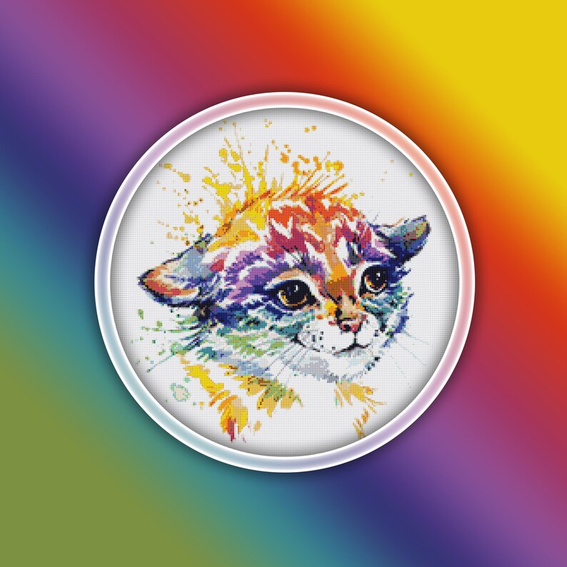 Rainbow Cat Cross Stitch Pattern 1 Instant PDF Download | Etsy