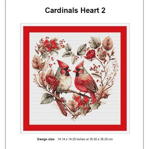 Cardinals Heart Cross Stitch Pattern 2 Instant PDF Download ...