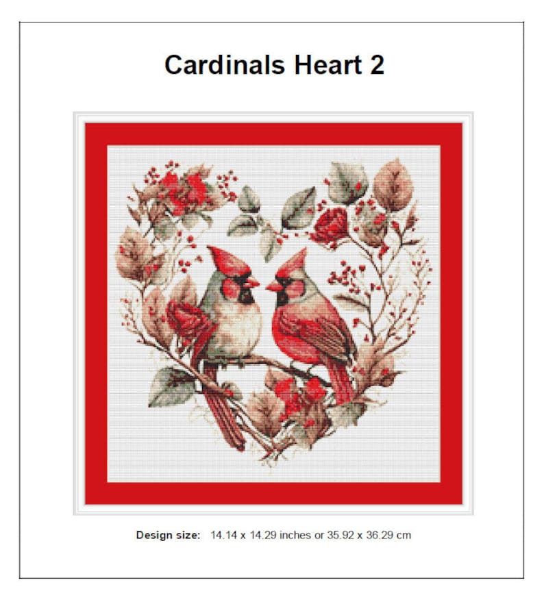 Cardinals Heart Cross Stitch Pattern 2 Instant PDF Download - Etsy