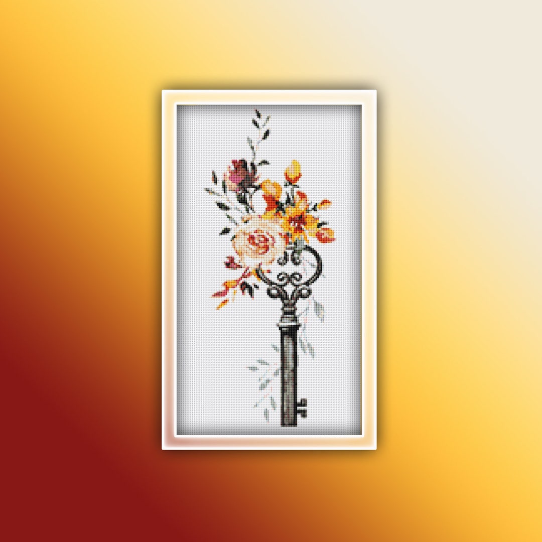 Rose Key Cross Stitch Pattern 5 Instant PDF Download - Roses Watercolor ...