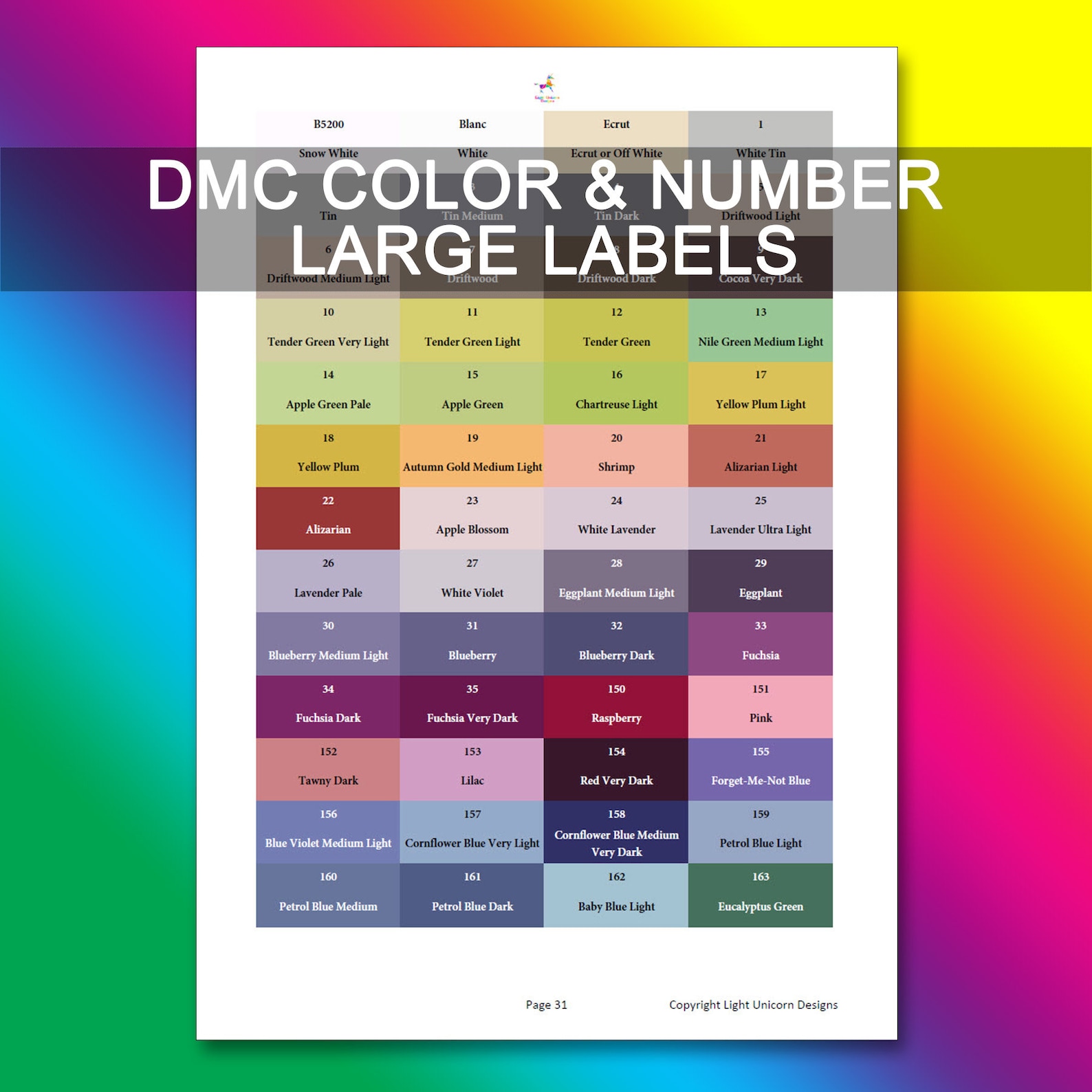 DMC Thread Charts PDF Instant Download | Cross Stitch Chart | Inventory ...