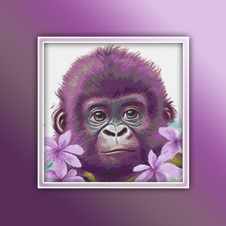 Gorilla Cross Stitch Pattern 1 Instant PDF Download - Baby Gorilla ...