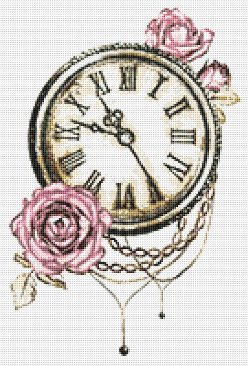 Rose Clock Cross Stitch Pattern 1 Instant PDF Download Roses - Etsy