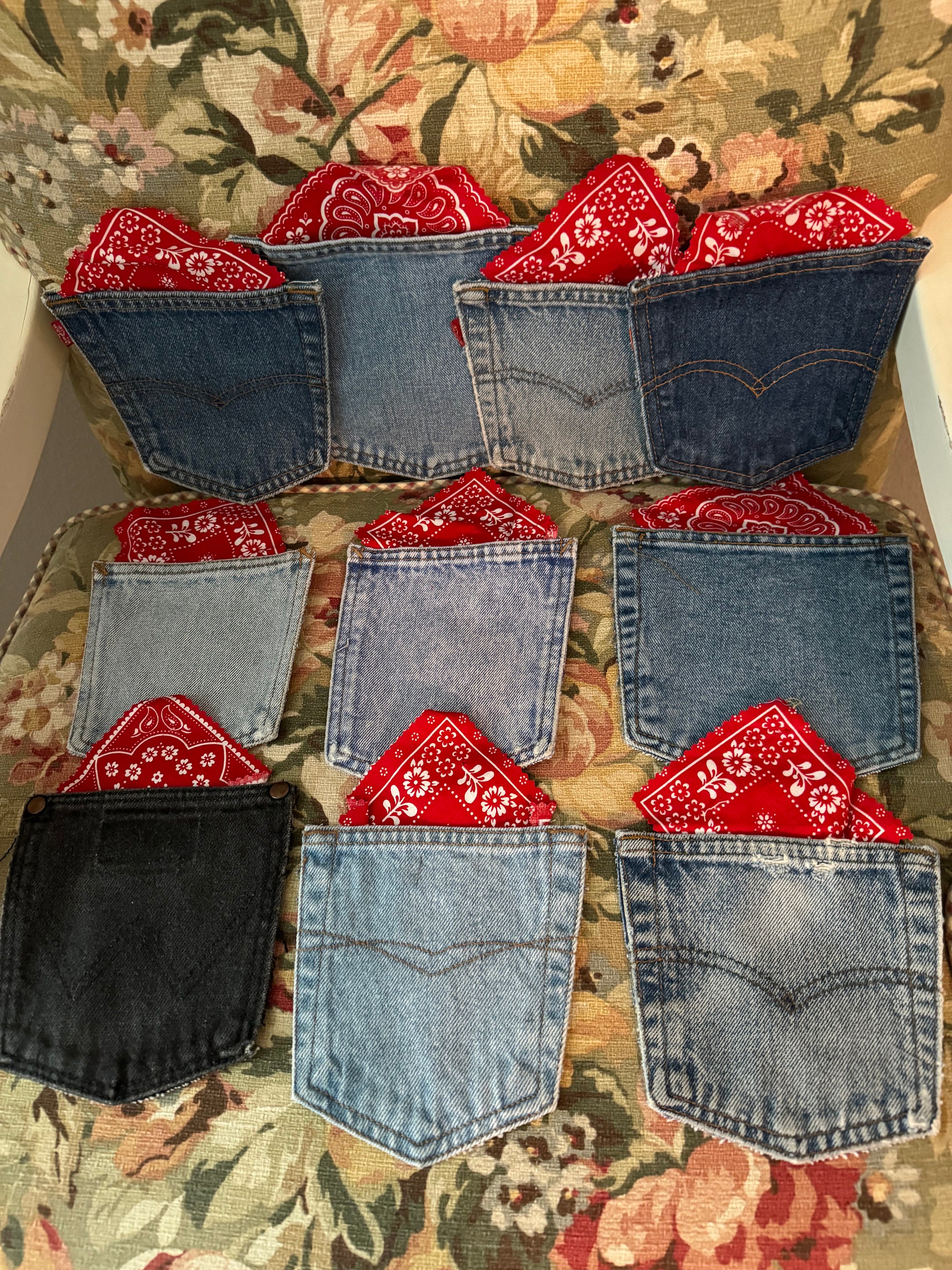 Vintage Jean Pockets Denim Blue Levi Wrangler Red Hankerchief Black ...