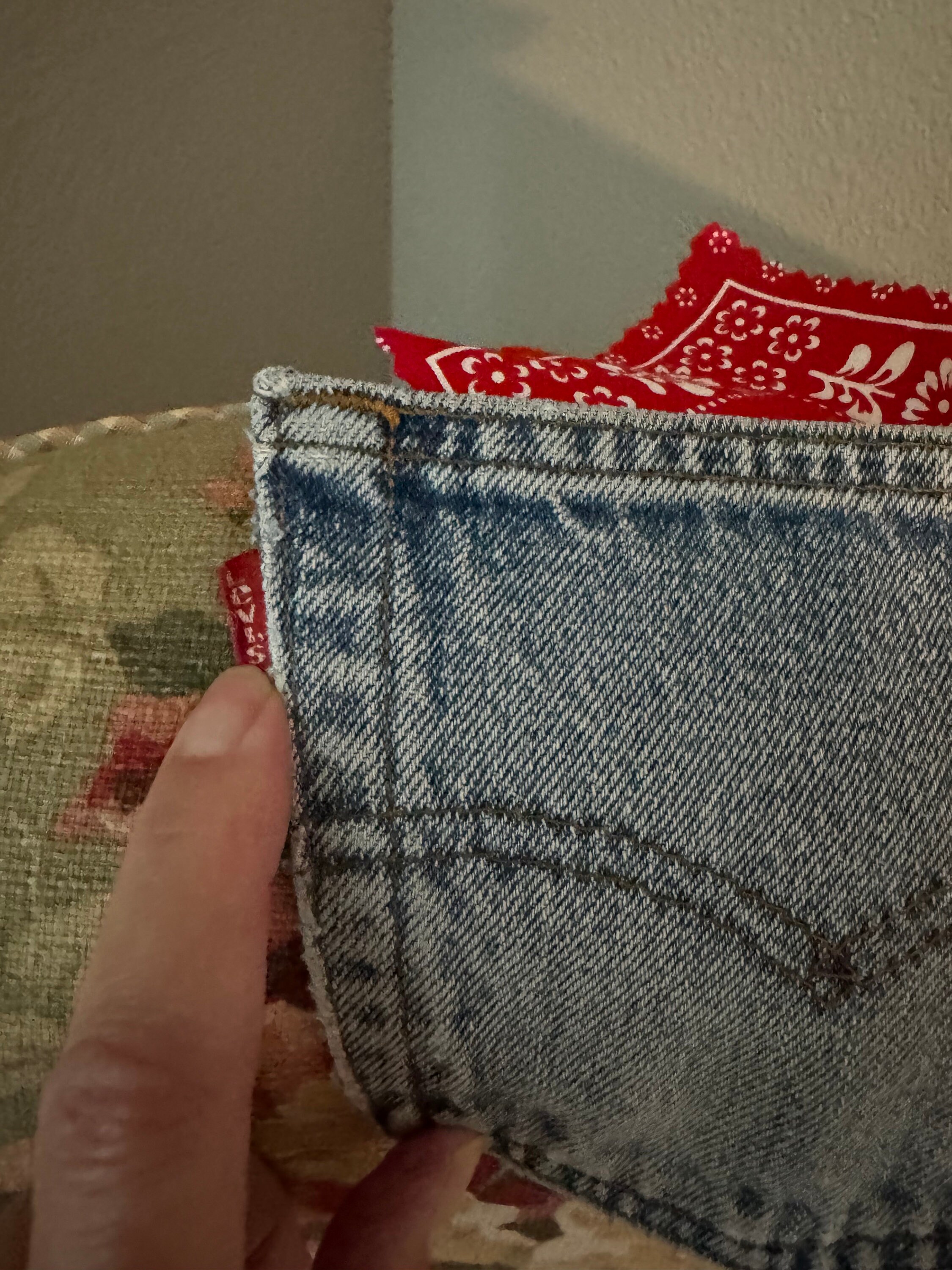 Vintage Jean Pockets Denim Blue Levi Wrangler Red Hankerchief Black ...