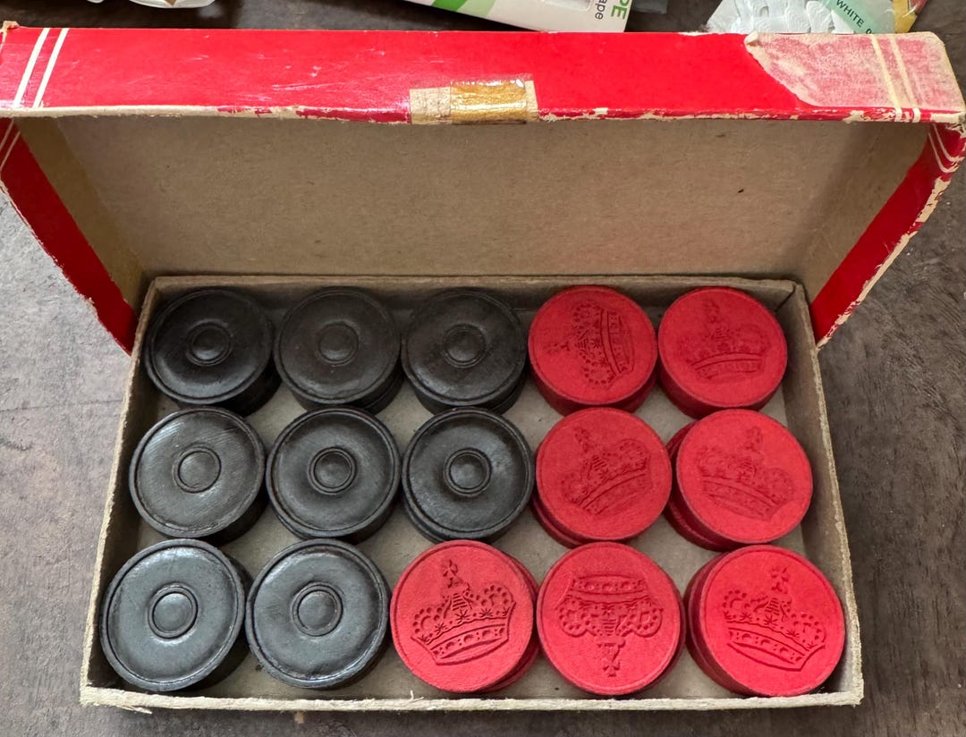 Vintage Wooden Checkers Red Black Box Junk Journal Scrapbook Game - Etsy