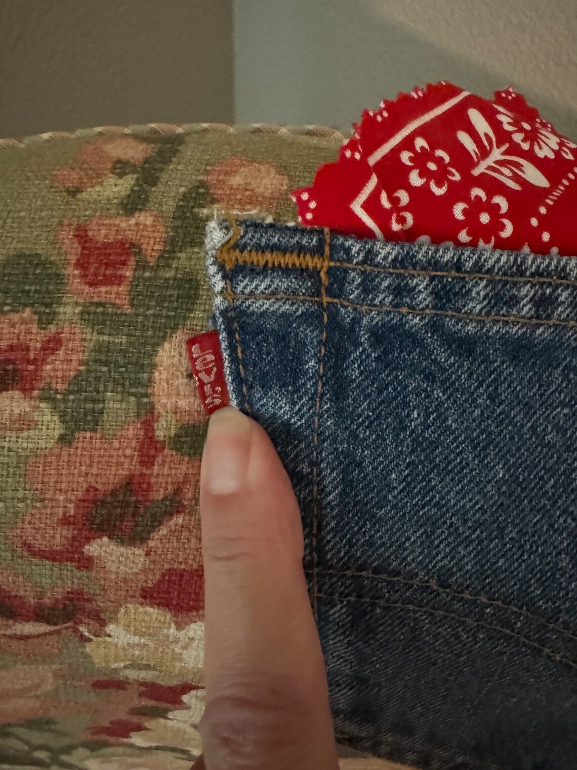 Vintage Jean Pockets Denim Blue Levi Wrangler Red Hankerchief Black ...