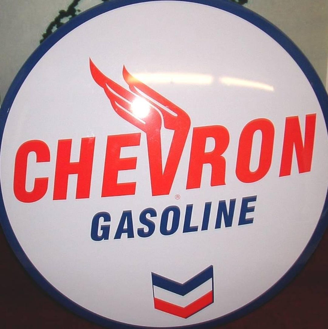 Chevron Gasoline 16 Inch Dome Metal Advertising Sign Licensed Oil ...