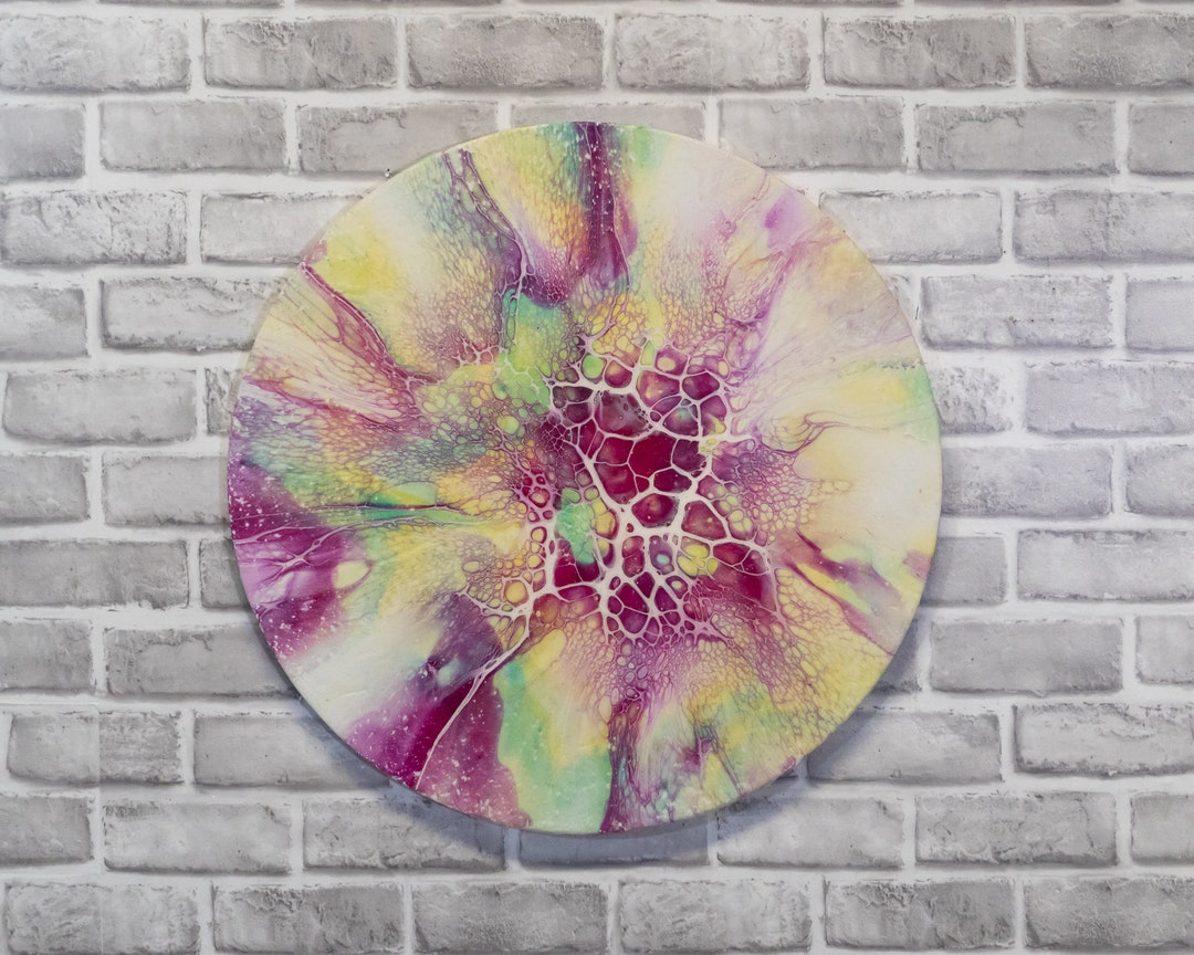 Large Circular Artwork. Original Abstract Fluid Art. Spin Art. 24 ...