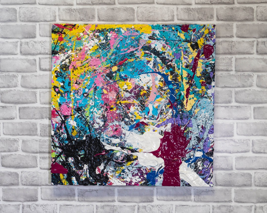 Original Abstract Art. Square Wall Painting. Paint Splatter. 24x24 - Etsy