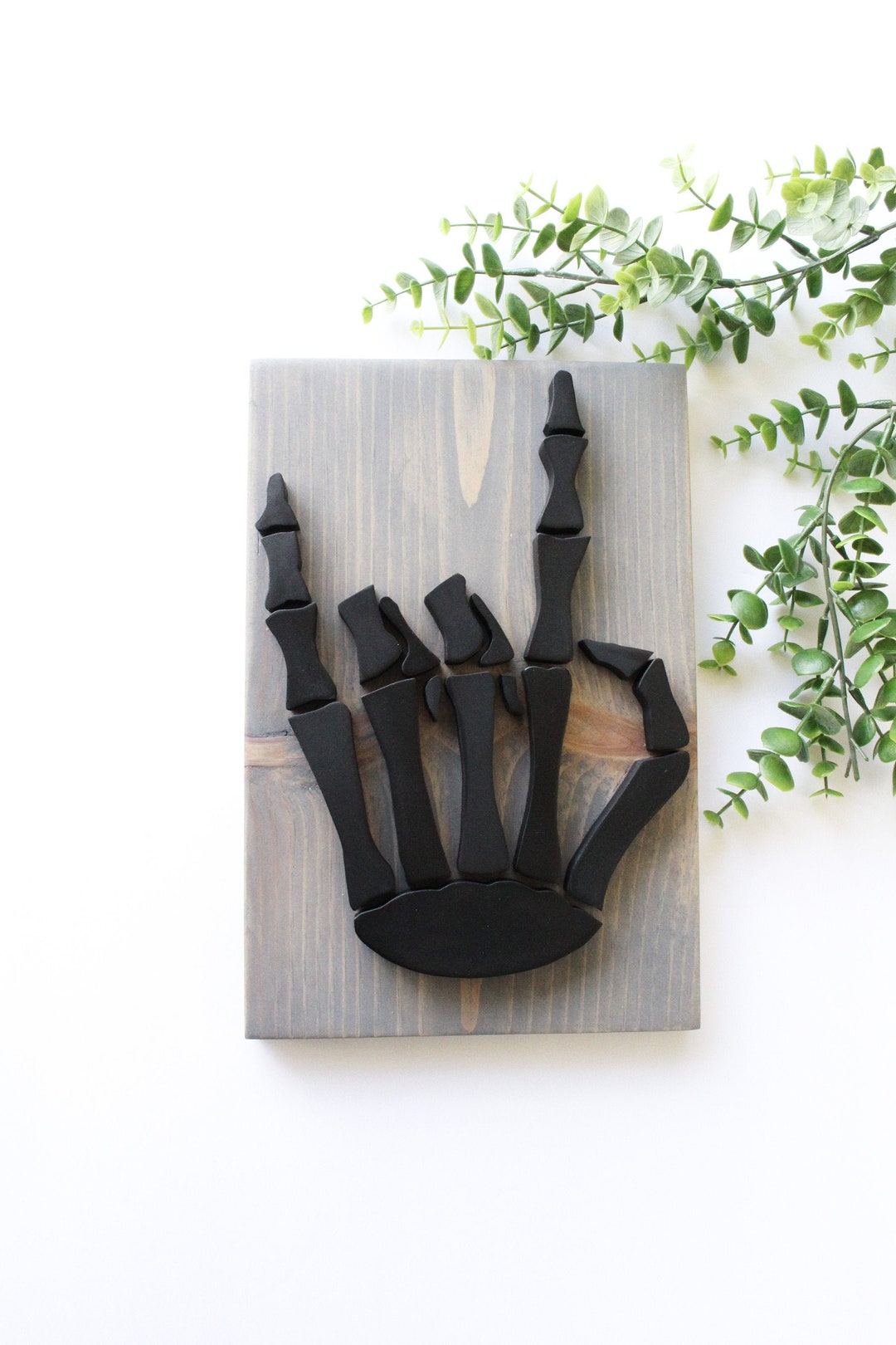 Skeleton Hand Wall Art Rock on Sign Wall Decor Wood Skeleton Hands ...