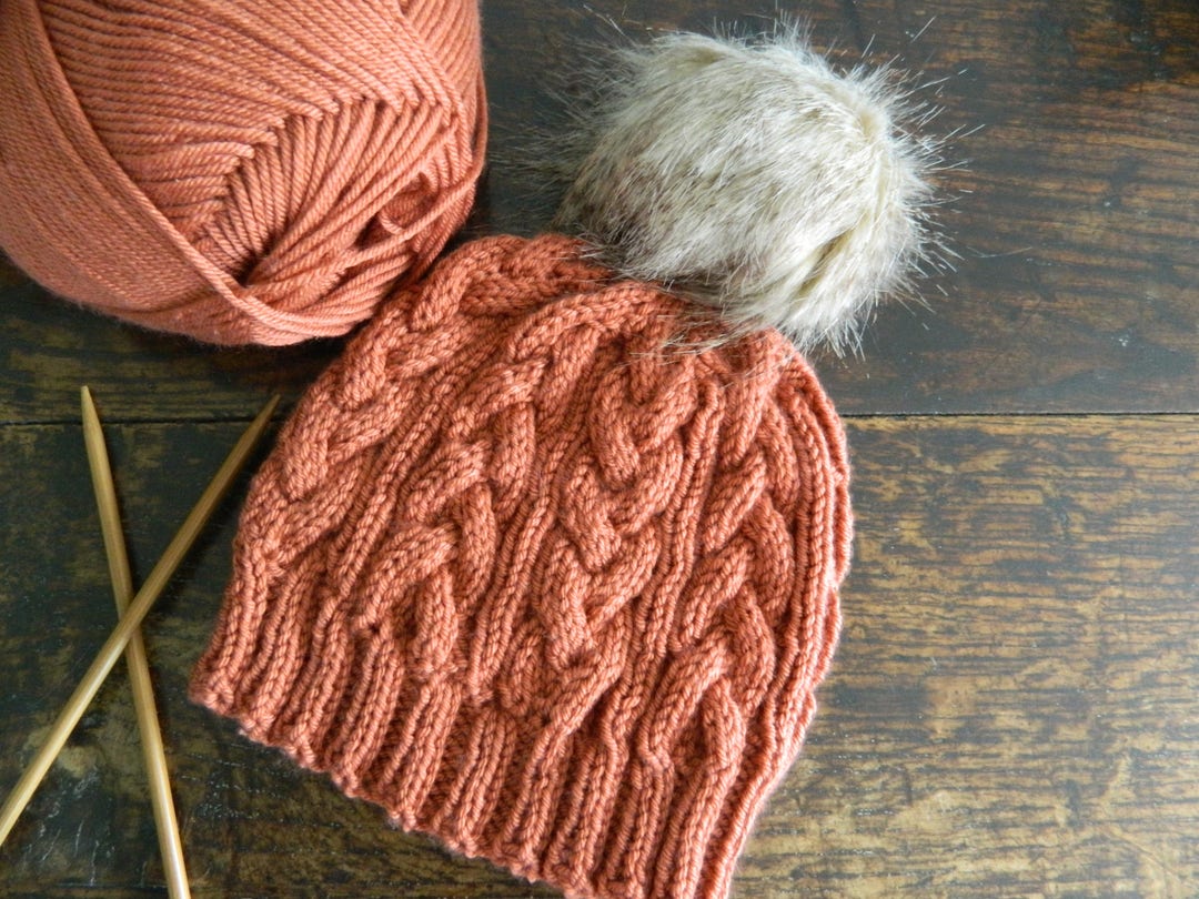 Twisted Cable Knit Hat Knitting Pattern - Cable Pompom Hat Knitting ...
