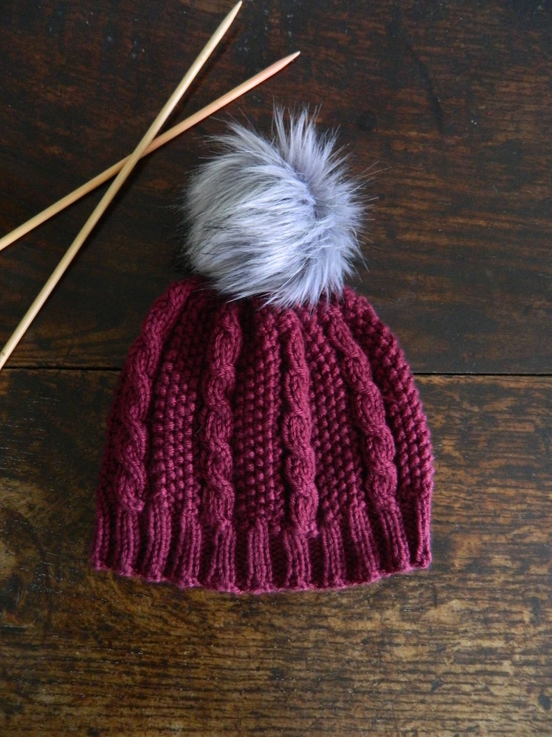 Moss Stitch & Cable Knit Hat Knitting Pattern - Seed Stitch and Cable ...