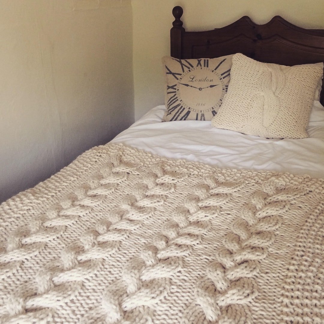 Knitting Pattern - Chunky Cable Knit Throw Knitting Pattern - How to ...