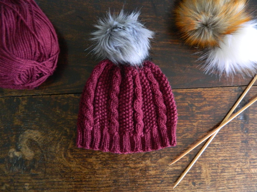 Moss Stitch & Cable Knit Hat Knitting Pattern - Seed Stitch and Cable ...
