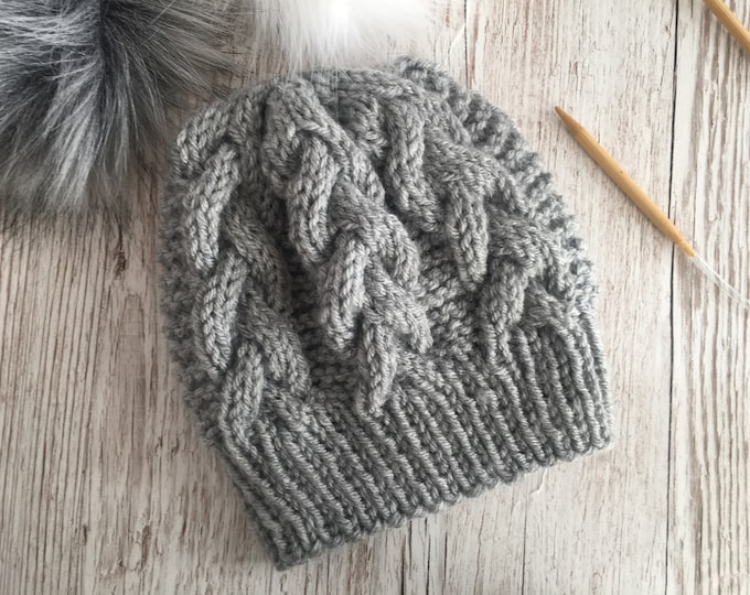 Moss Stitch Cable Knit Hat Pattern – Pompom Beanie (PDF Pattern) - Etsy ...