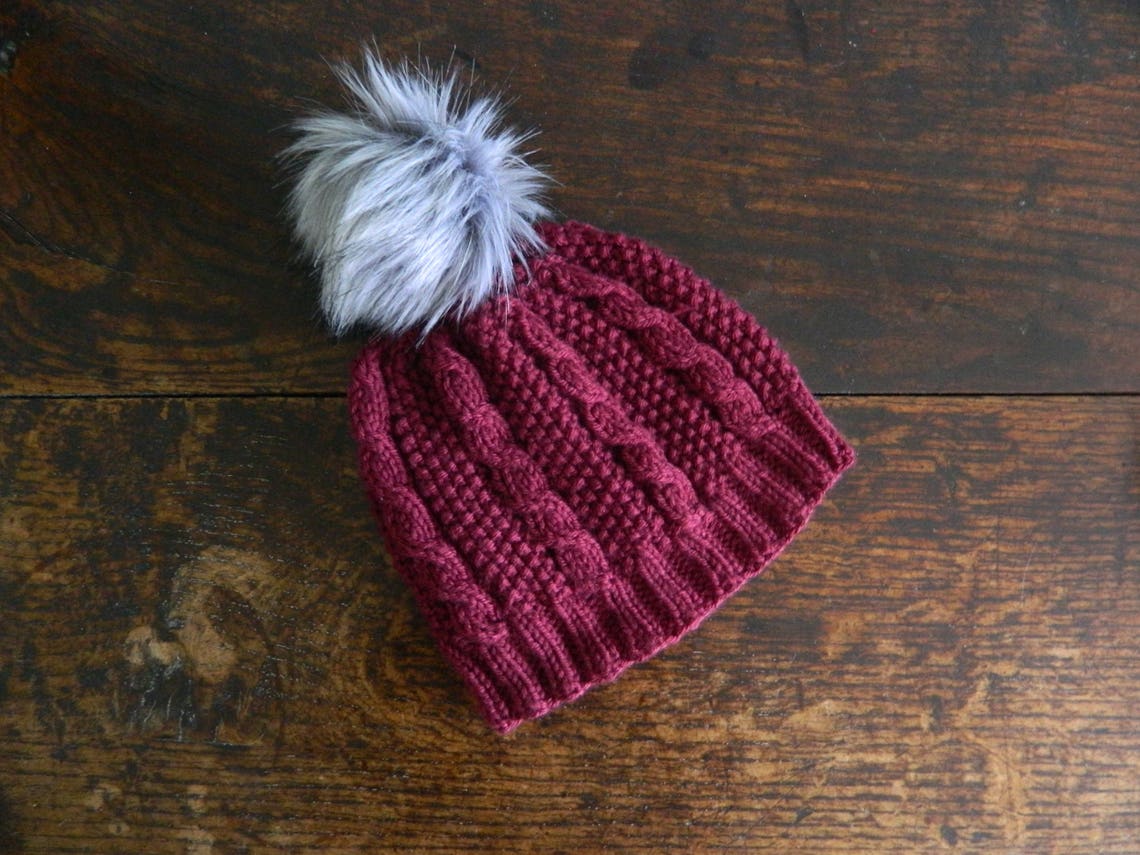 Moss Stitch & Cable Knit Hat Knitting Pattern Seed Stitch and Cable ...
