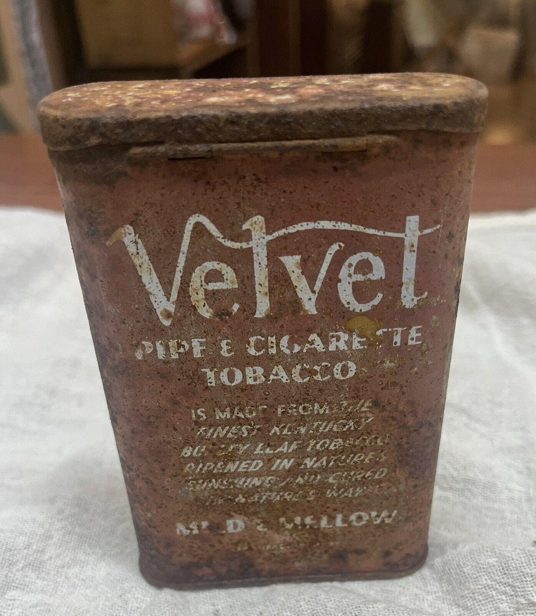 Antique Velvet Pipe and Cigarette Tobacco Tin 1910 Tax Stamp Liggett ...